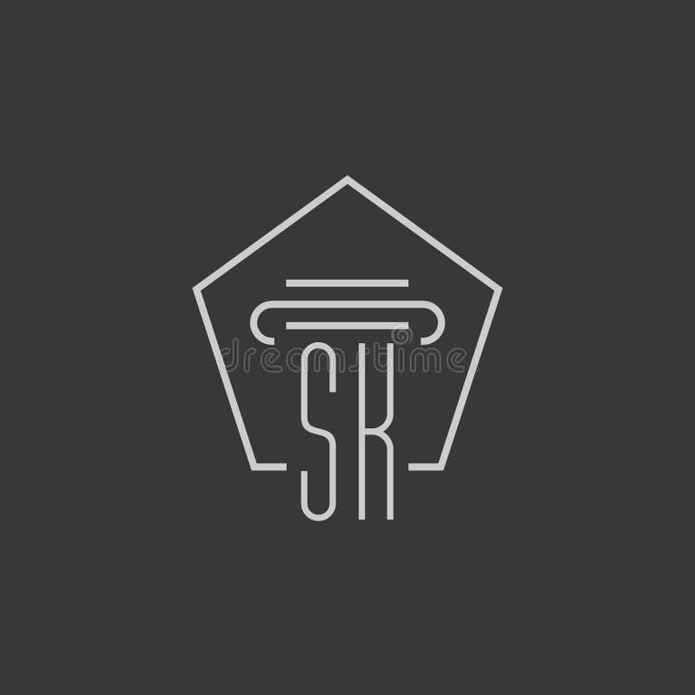 Initial Monogram SK with Monoline Pillar Logo Design Stock Illustration ...