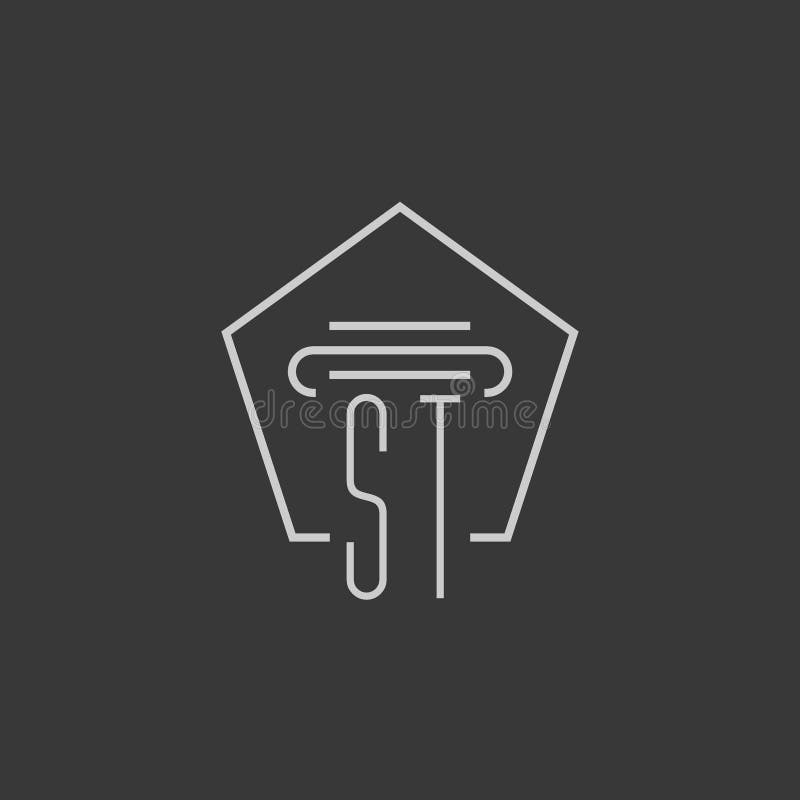 Initial Monogram ST with Monoline Pillar Logo Design Stock Illustration ...