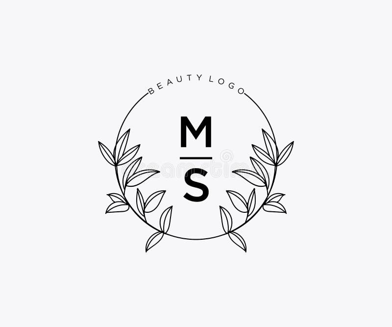 Initial MS Letters Beautiful Floral Feminine Editable Premade Monoline ...