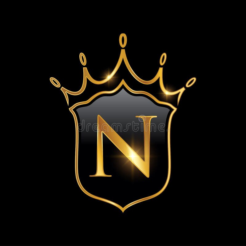 Initial N Monogram Alphabet with a Crown and Shield Stock Vector ...