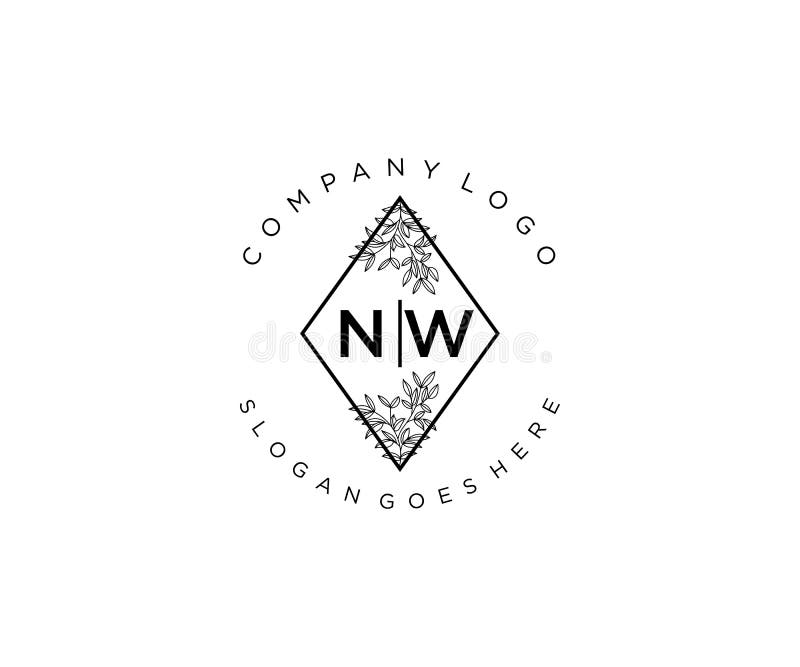 Initial NW Letters Beautiful Floral Feminine Editable Premade Monoline ...