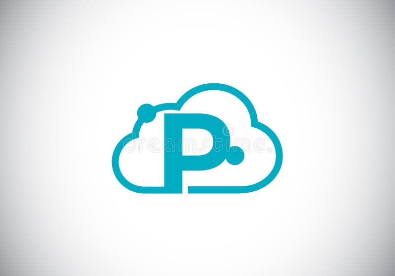 Initial P Monogram Letter Alphabet with the Cloud. Cloud Computing ...
