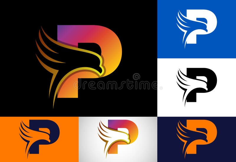 Initial P Monogram Letter with Eagle Head Negative Space Symbol ...