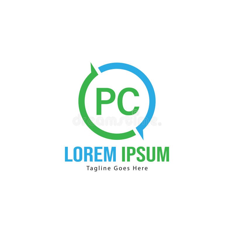 Initial PC Logo Template with Modern Frame. Minimalist PC Letter Logo ...