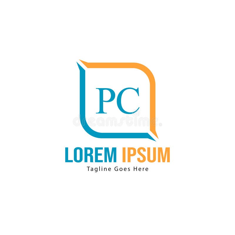 Initial PC Logo Template with Modern Frame. Minimalist PC Letter Logo ...