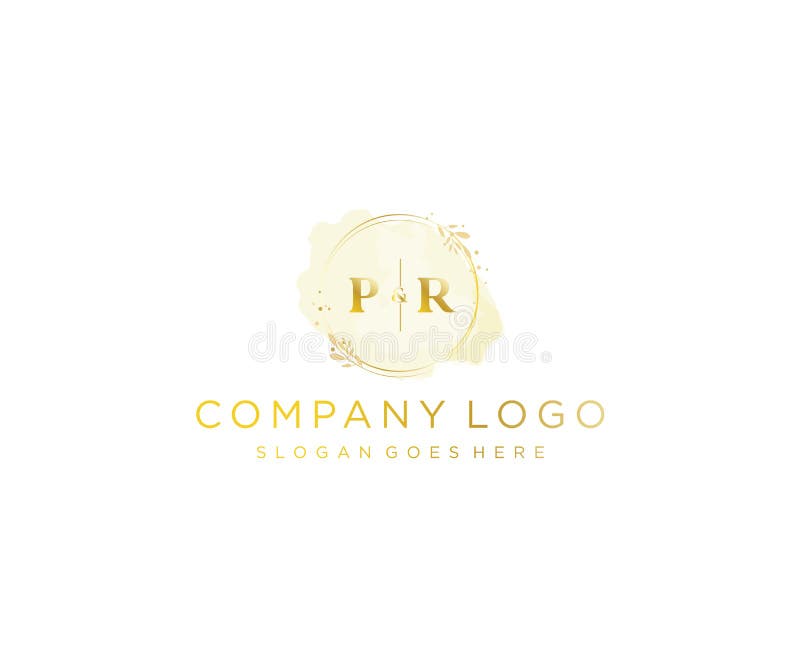 Initial PR Letters Colorful Watercolor Splash with Geometry Golden Leaf ...