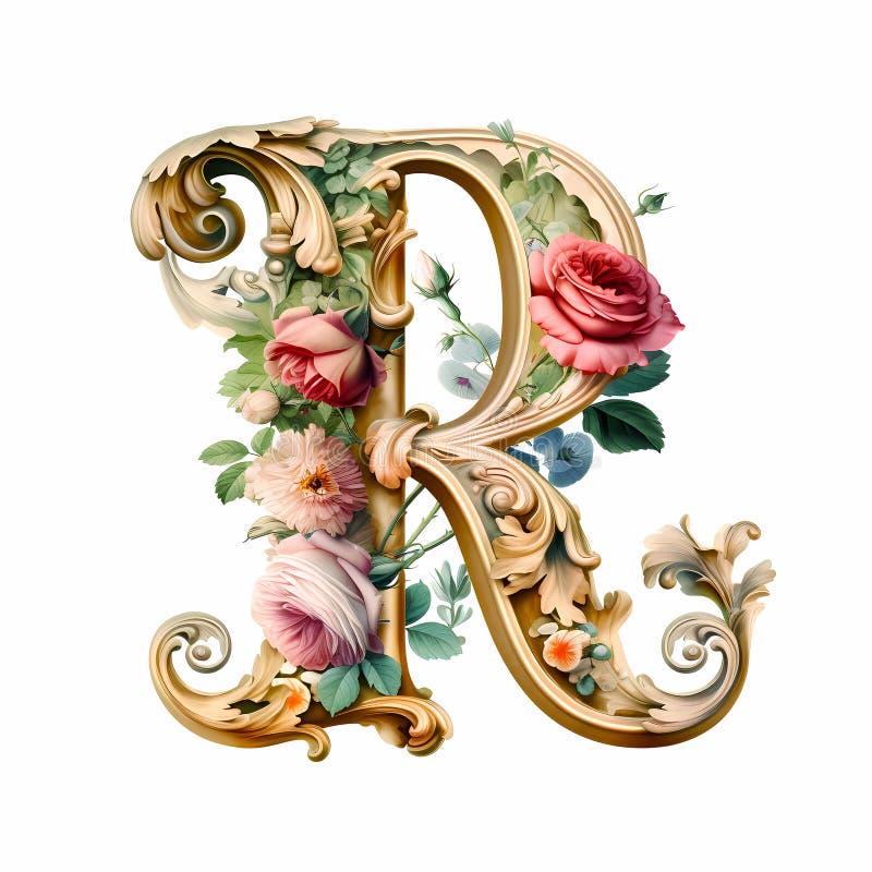 Initial R Rococo Style stock illustration. Illustration of roses ...