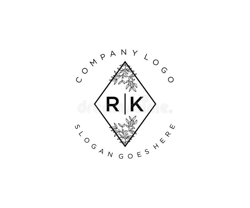 Initial RK Letters Beautiful Floral Feminine Editable Premade Monoline ...