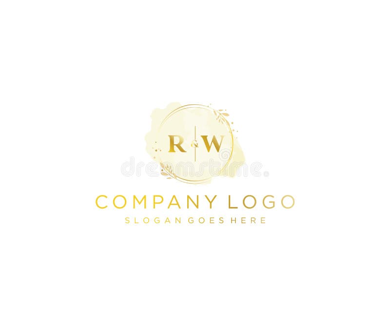 Initial RW Letters Colorful Watercolor Splash with Geometry Golden Leaf ...