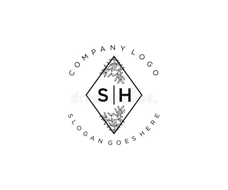 Initial SH Letters Beautiful Floral Feminine Editable Premade Monoline ...