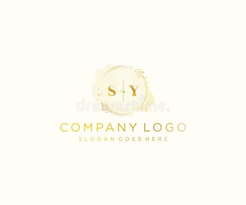 Initial SY Letters Colorful Watercolor Splash with Geometry Golden Leaf ...