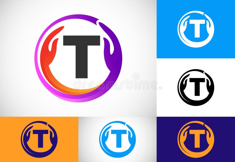 Initial T Monogram Letter with Safe Hands. Professional Charity ...