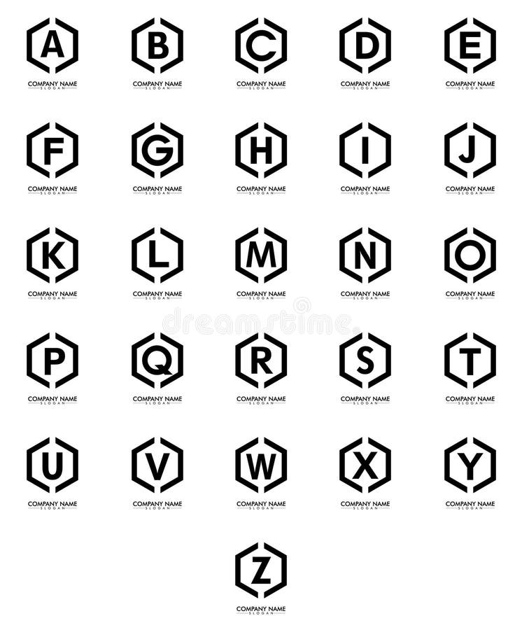 Initial a To Z Hexagon Shape Letter Logo Design Black Color Version ...