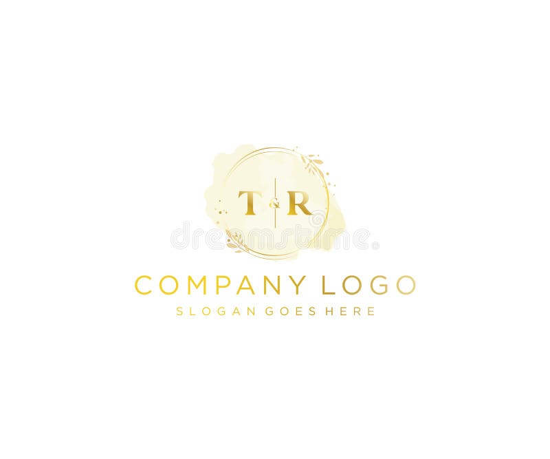 Initial TR Letters Colorful Watercolor Splash with Geometry Golden Leaf ...