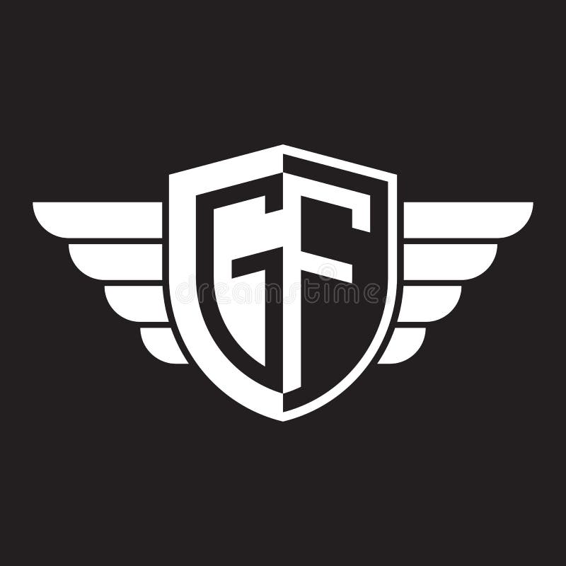 Initial Two Letter GF Logo Shield with Wings Vector White Color Stock ...