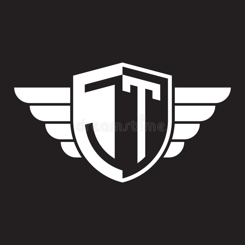 Initial Two Letter JT Logo Shield with Wings Vector White Color Stock ...