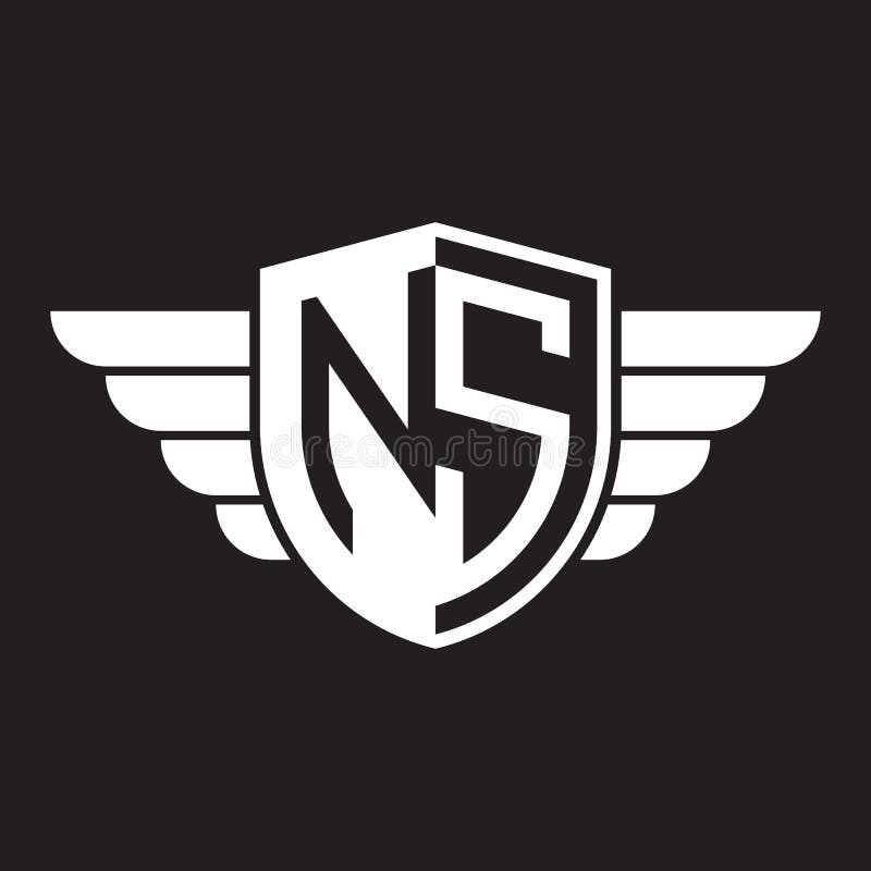 Initial Two Letter NS Logo Shield with Wings Vector White Color Stock ...