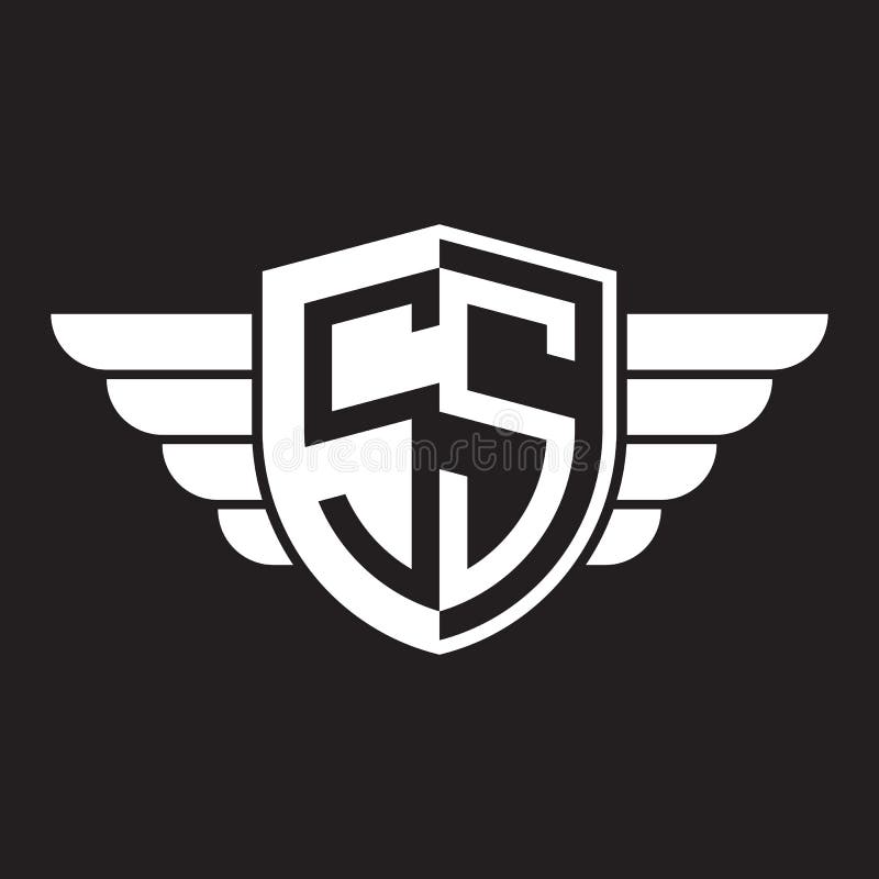 Initial Two Letter SS Logo Shield with Wings Vector White Color Stock ...