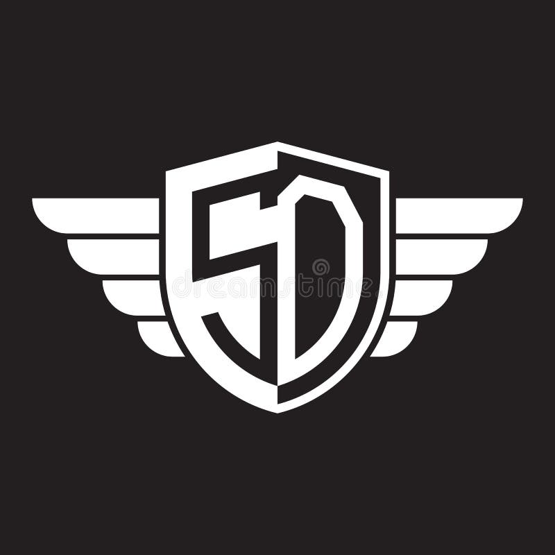 Initial Two Letter so Logo Shield with Wings Vector White Color Stock ...