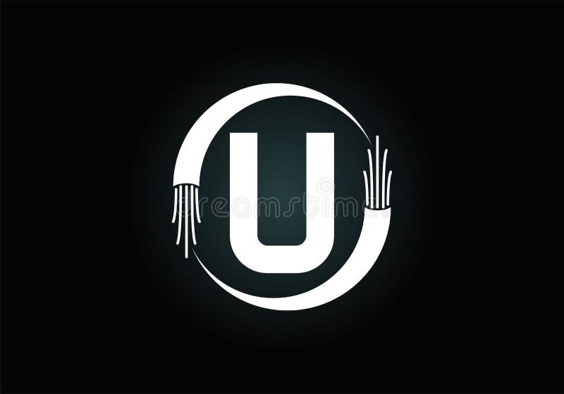 Initial U Monogram Letter Alphabet with Electric Wire, Optical Fiber ...