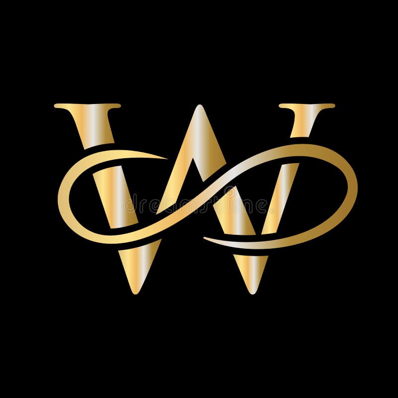 Initial W Monogram Alphabet. Letter W with Swoosh, Gold Logo Template ...