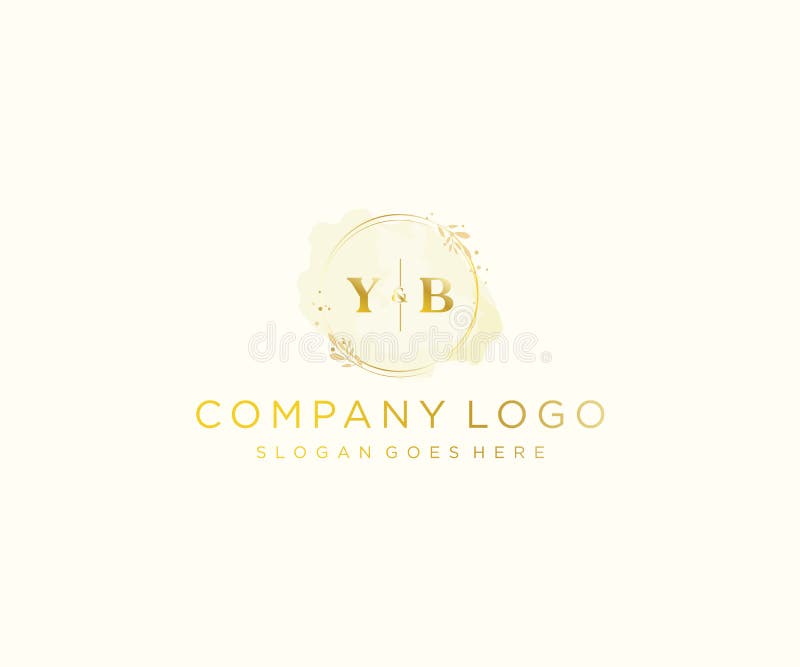 Initial YB Letters Colorful Watercolor Splash with Geometry Golden Leaf ...