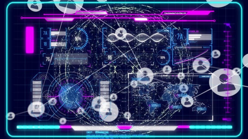 Initializing Scanning Wireframe Globe As User Icons Connecting Network Visualizing Connectivity ...
