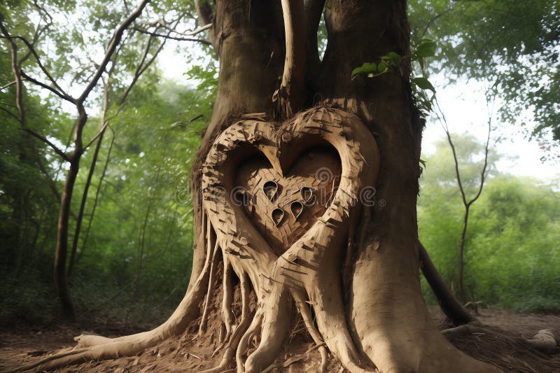 Initials Love Heart Carved into Tree Trunk by Generative Ai Stock ...