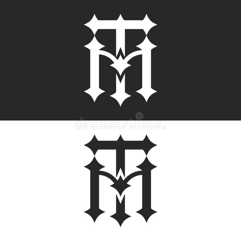 Initials Tm or Mt Letters Monogram Logo Design in Black and White ...