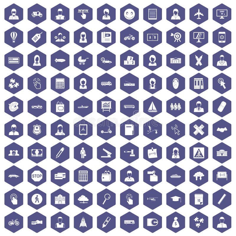 100 Initiation Icons Hexagon Purple Stock Vector - Illustration of ...