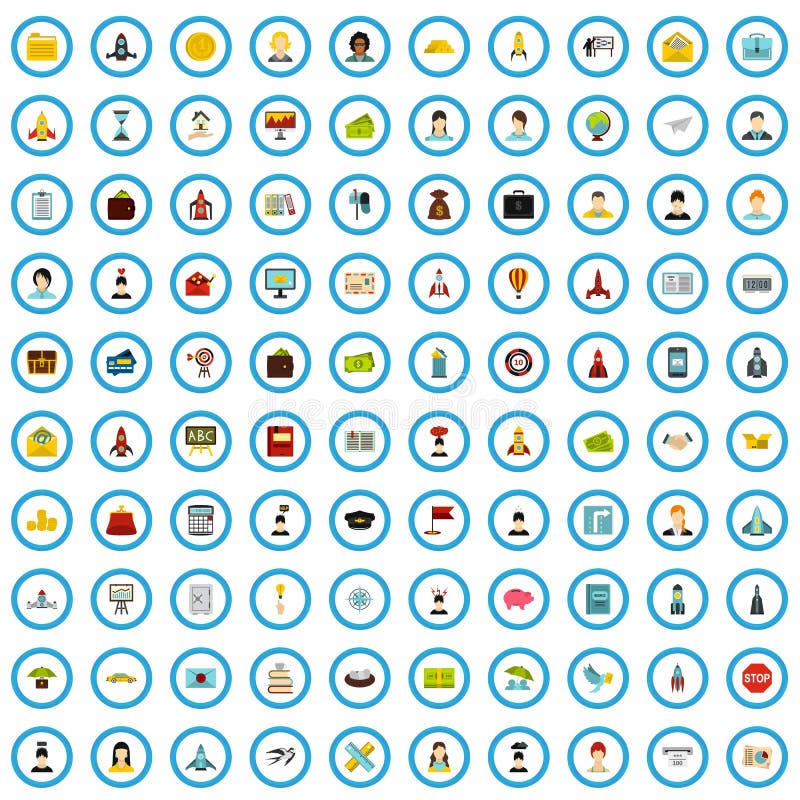 100 Initiation Icons Set, Flat Style Stock Vector - Illustration of ...