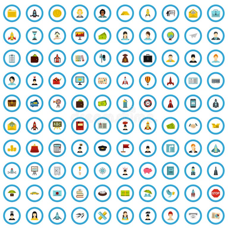 100 Initiation Icons Set, Flat Style Stock Vector - Illustration of ...