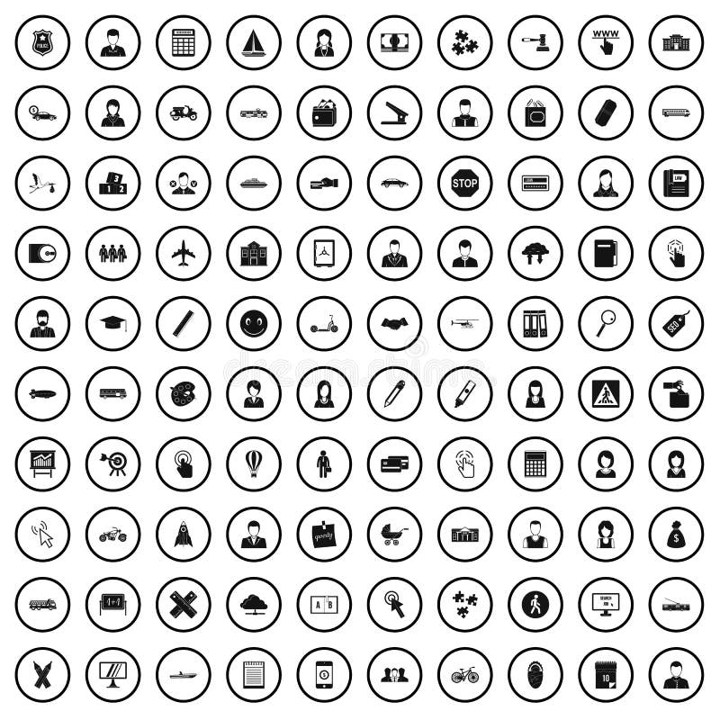 100 Initiation Icons Set, Simple Style Stock Vector - Illustration of ...