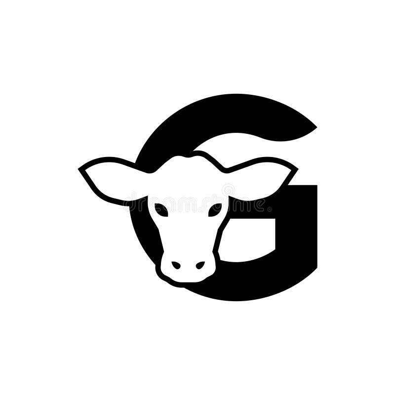 Initial Letter G Cow Logo Negative Space Black Color Stock Vector ...