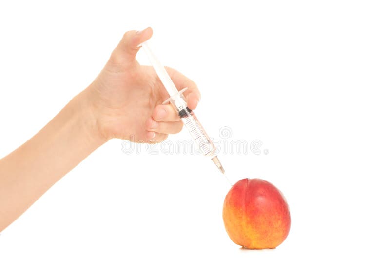Injecting Poison To Nectarine on White Stock Image - Image of drugs ...