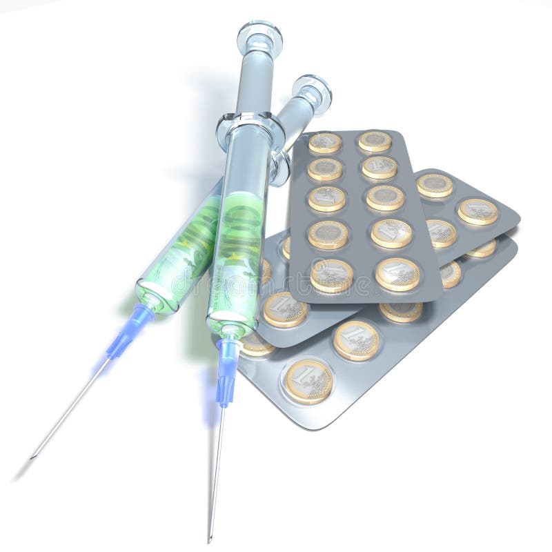 Injection Syringe and Blister Pack Filled Wit Money Stock Image - Image ...