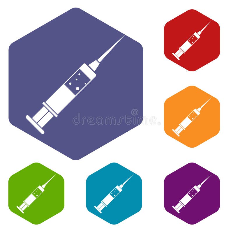 Injection Syringe Icons Set Hexagon Stock Vector - Illustration of ...