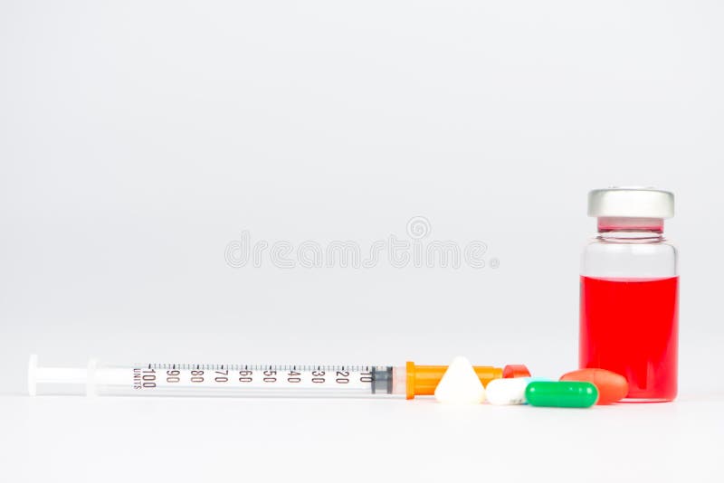 Injection Vials and Medicine Tablet on White Stock Image - Image of ...