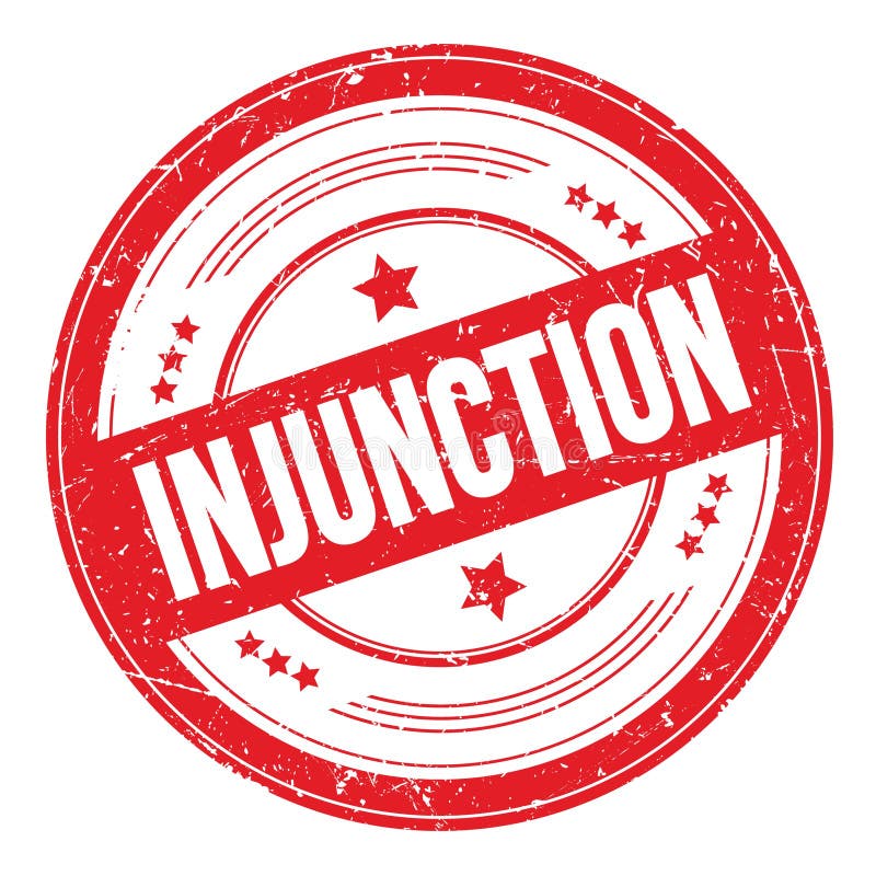 INJUNCTION Text on Red Round Grungy Stamp Stock Illustration ...