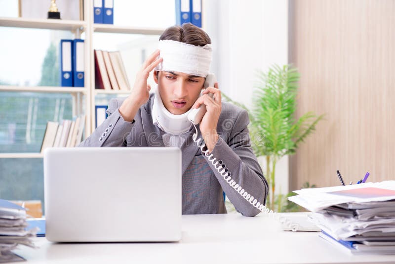 Injured, Businessman and Laptop in Office with Back Pain for Stress ...