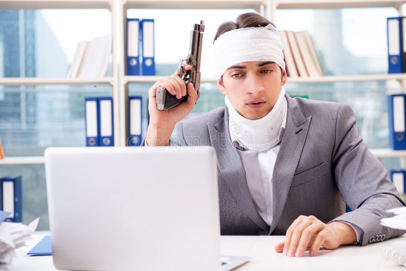 The Injured Businessman Working in the Office Stock Image - Image of ...
