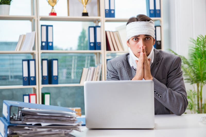 Injured, Businessman and Laptop in Office with Back Pain for Stress ...