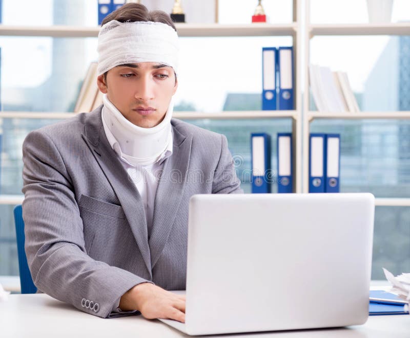 Injured, Businessman and Laptop in Office with Back Pain for Stress ...