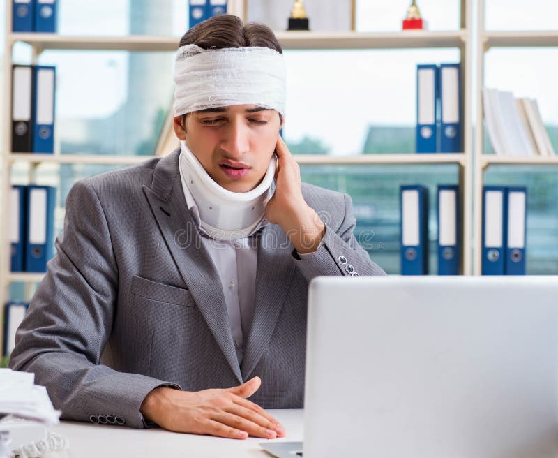 Injured, Businessman and Laptop in Office with Back Pain for Stress ...