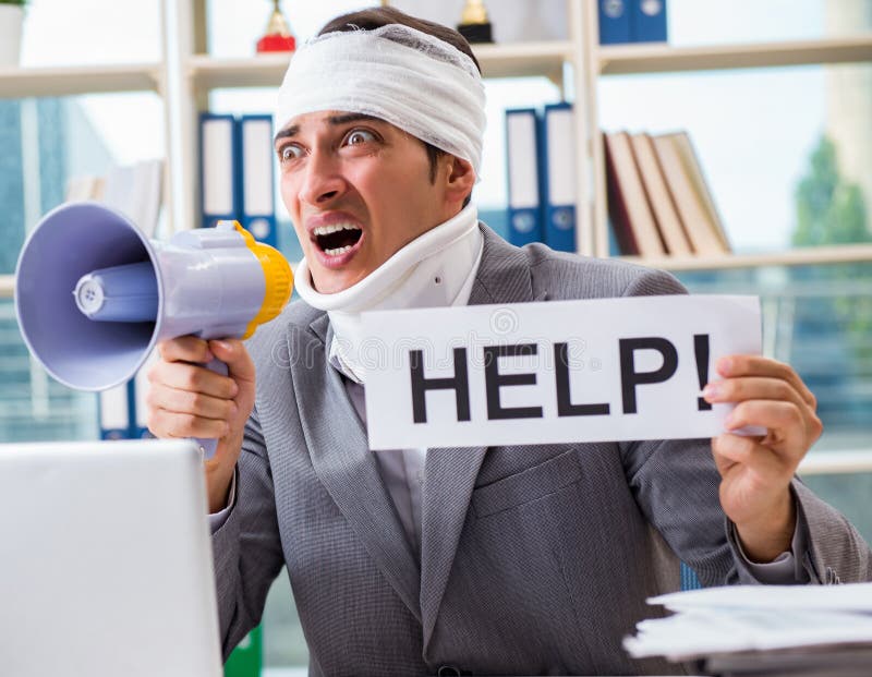 Injured, Businessman and Laptop in Office with Back Pain for Stress ...