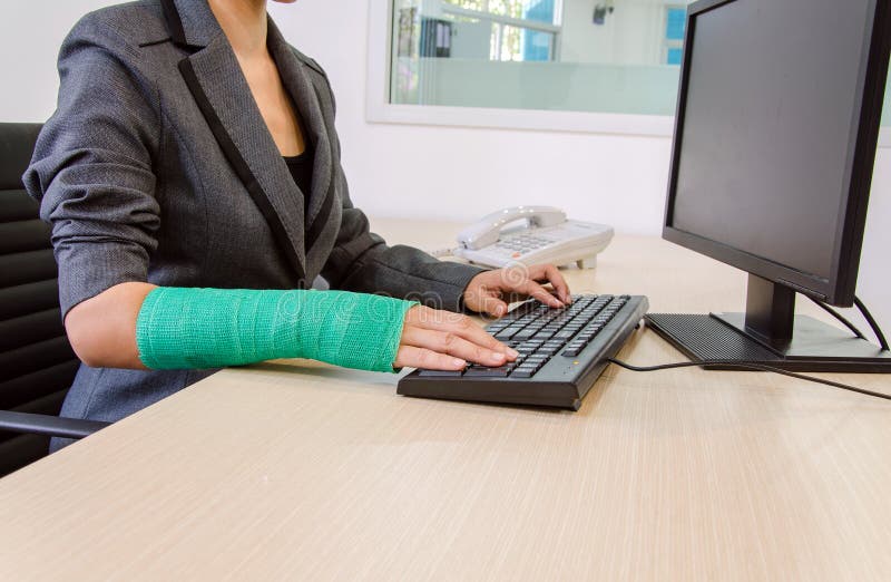 Injured Businesswoman Hand Typing on Computer Keyboard. Stock Image ...
