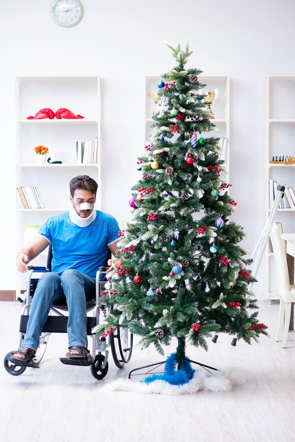 The Injured Disabled Man Celebrating Christmas at Home Stock Image ...