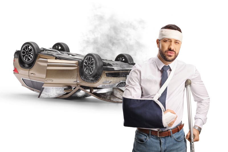 Injured Driver after a Car Accident Standing in Front of a SUV Stock ...