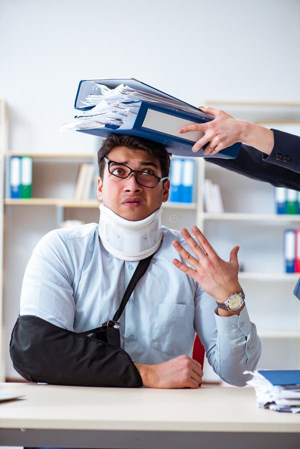 The Injured Man Getting More Work from His Boss Stock Photo - Image of ...