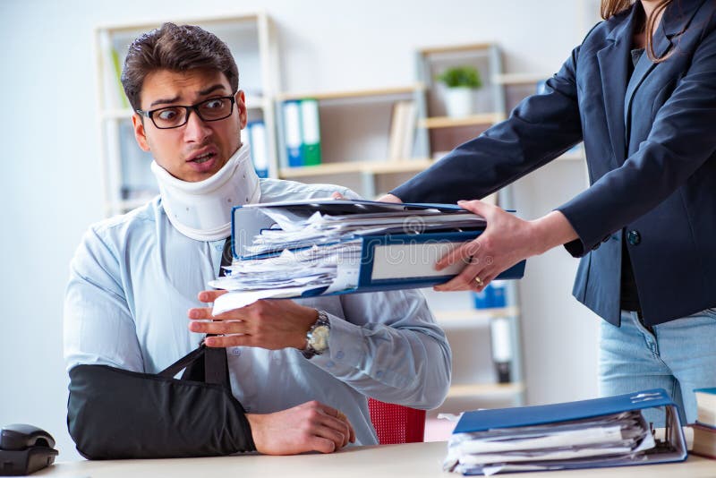 The Injured Man Getting More Work from His Boss Stock Image - Image of ...
